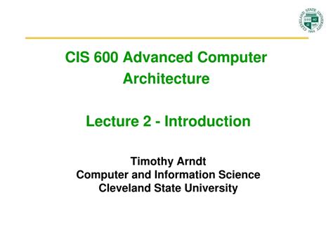 Ppt Cis 600 Advanced Computer Architecture Lecture 2 Introduction