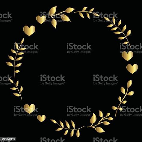 낙서 마음과 잎 원형 프레임에 황금 잎의 화 환입니다 디자인 엽서 인쇄 준비 템플릿입니다 0명에 대한 스톡 벡터 아트 및 기타 이미지 Istock