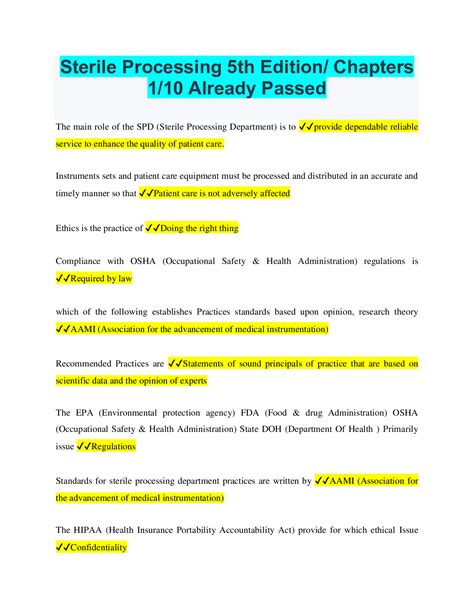 Sterile Processing 5th Edition Chapters 110 Already Passed Browsegrades