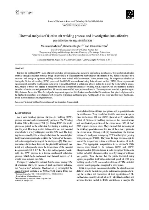 Pdf Thermal Analysis Of Friction Stir Welding Process And Investigation Into Affective