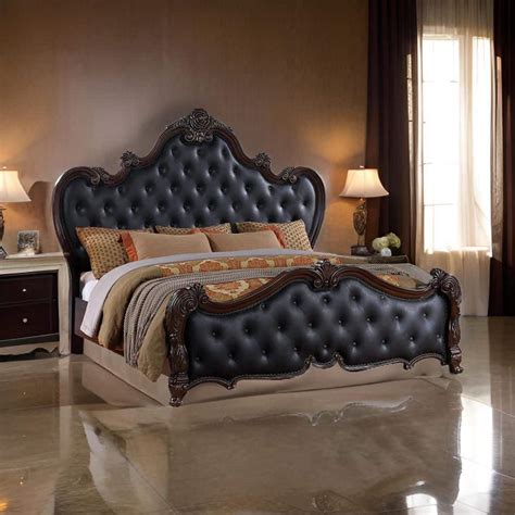 Benjara Venta Cherry Brown And Black Wood Frame Queen Size Panel Bed