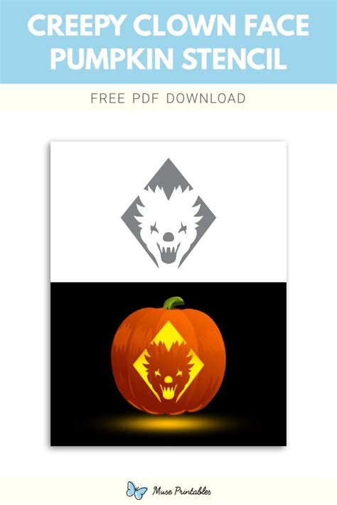 Creepy Clown Face Pumpkin Stencil In 2023 Pumpkin Stencil Printable