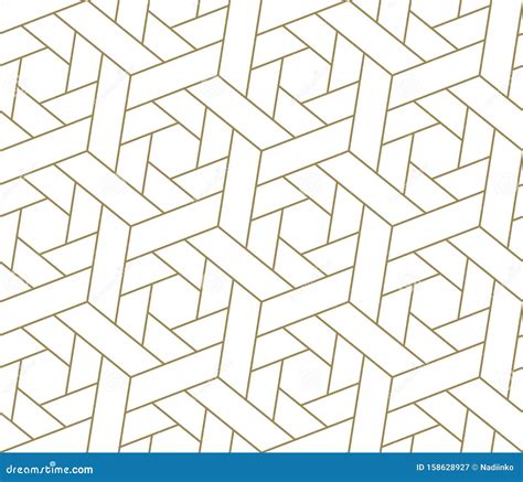 Seamless Pattern With Abstract Geometric Line Texture Gold On White