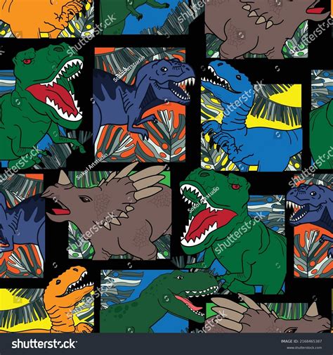 Seamless Bright Dino Pattern Print Tshirts Stock Vector Royalty Free