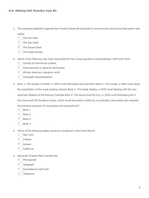 U S History Eoc Practice Test 1 Download Free Pdf The United States