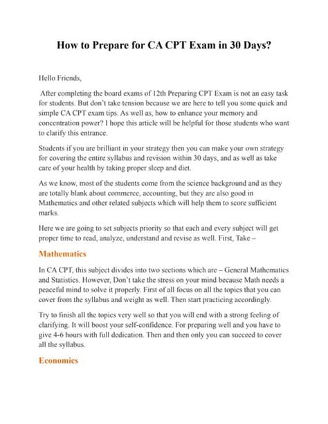 How To Prepare For Ca Cpt Exam In 30 Days Doc