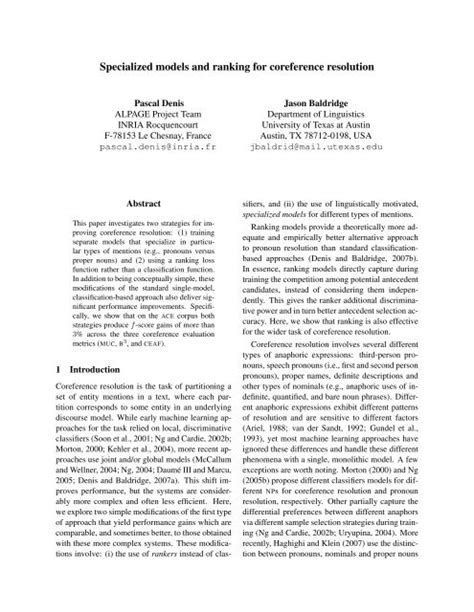 specialized models and ranking for coreference resolution inria
