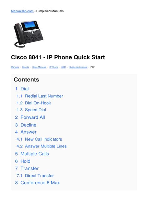 Cisco 8841 Quick Start Manual Pdf Voicemail Telephone