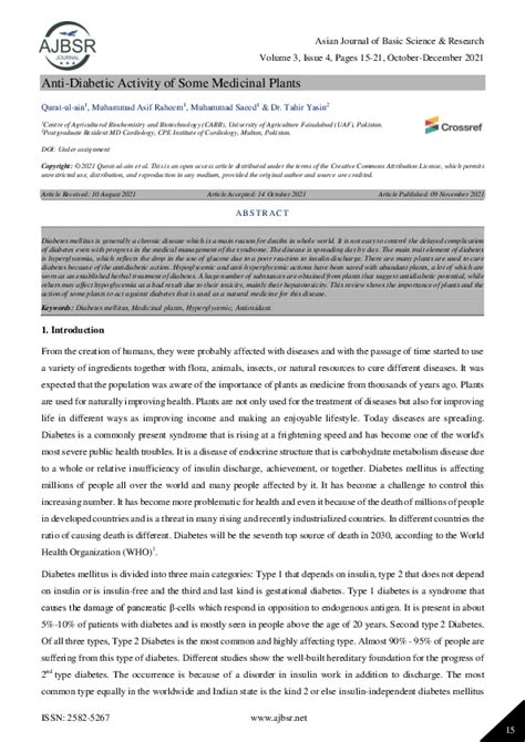 Pdf Anti Diabetic Activity Of Some Medicinal Plants