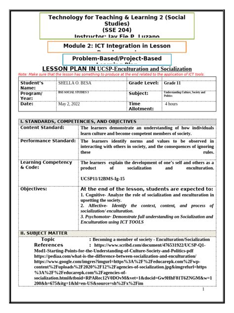 Problem Based Learning Plan Pdf Socialization Learning