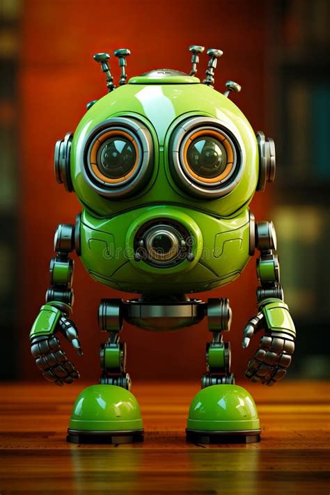 Green Robot With Big Eyes And Green Bell On Its Head Generative Ai