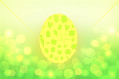 행복 한 부활절 배경입니다 하나의 큰 계란과 흐린 원형 Bokeh 빛 추상 녹색 노란색 봄 배경 텍스처입니다 디자인을 위한 공간
