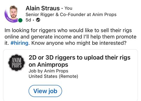Alain Straus On Linkedin Animation 3d Rigging Job