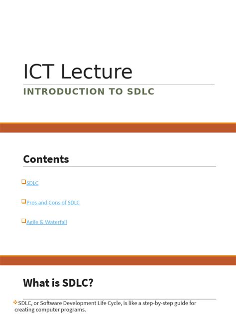Ict Lecture Sdlc Agile Waterfall Pdf Software Development Process Software Development