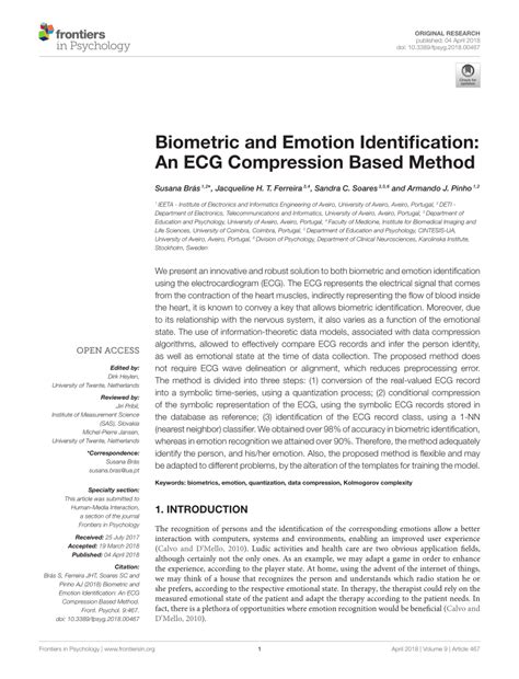 pdf biometric and emotion identification an ecg compression based method