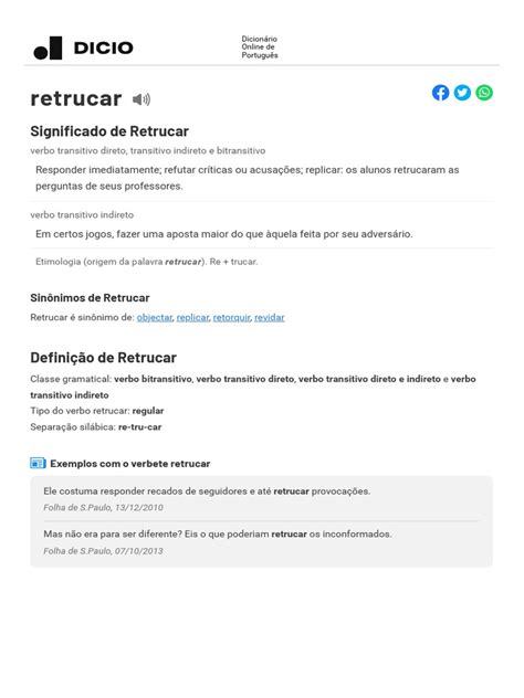 Retrucar Dicio Dicionário Online De Português Pdf Tipologia