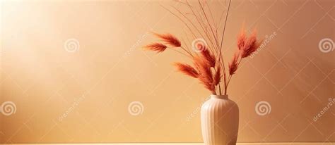 White Vase With Pampas Grass On A Light Background With Shadows Stock