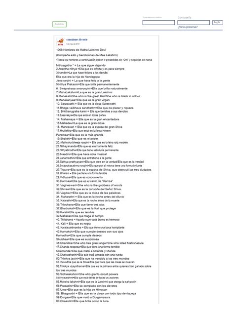 1008 Nombres De Matha Lakshmi Devi Comparte Pdf Shiva Vishnu