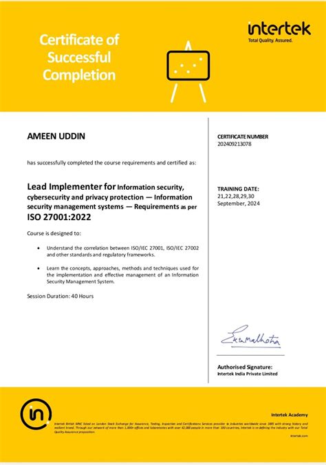 Happy To Share That I Am Now Certified Iso 27001 2022 Lead
