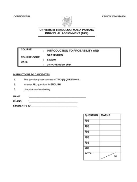 Individual Assignment Submit Front Page Pdf