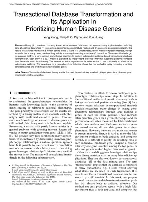 Pdf Transactional Database Transformation And Its Application In Prioritizing Human Disease Genes