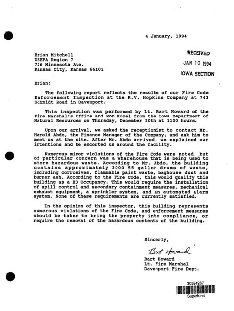 Fillable Online Letter Providing Report Of Results Of 1994 Fire Code