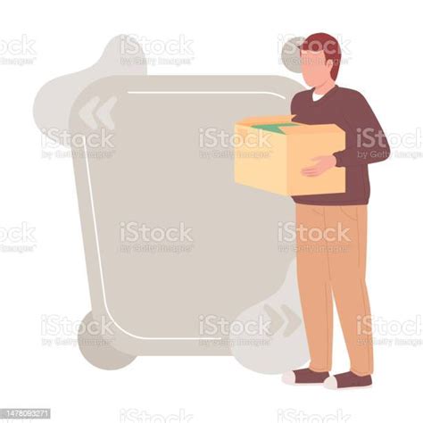 옷이 있는 골판지 상자를 들고 있는 남자는 평평한 문자가 있는 텍스트 상자를 인용합니다 개념에 대한 스톡 벡터 아트 및 기타 이미지 개념 공동체 교통 위반 티켓