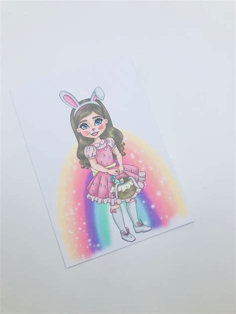 Bunny Brown Hair Rainbow Easter Cards Printed Bow Card Display Card