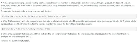 Solved A Python Program Managing A School Vending Machine