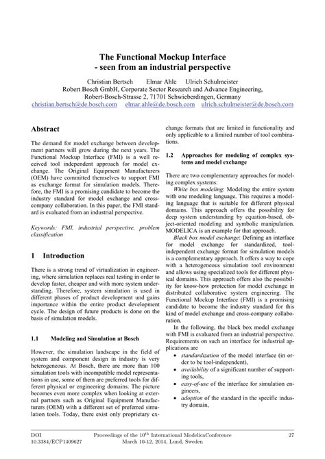 PDF The Functional Mockup Interface Seen From An Industrial Perspective