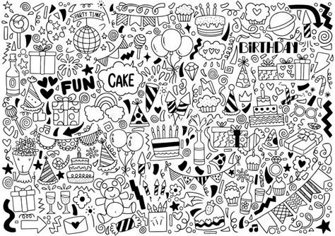 手绘派对涂鸦生日快乐饰品背景图案矢量图插图 向量例证 插画 包括有 生日 乱画 杯形蛋糕 等高 166262319