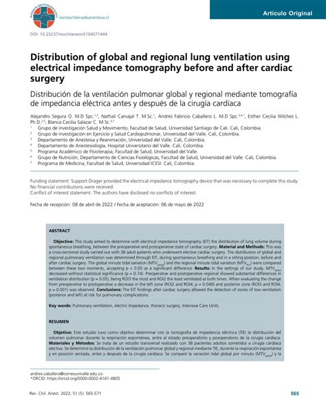 Pdf Artículo Original Distribution Of Global And Regional Lung Ventilation Using Electrical