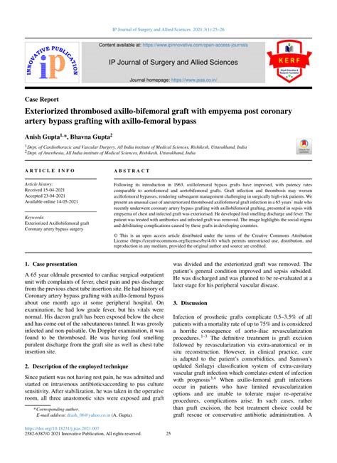 Pdf Exteriorized Thrombosed Axillo Bifemoral Graft With Empyema Post