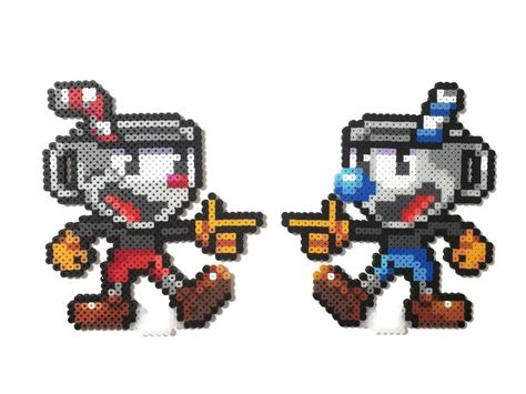 Cuphead And Mugman Pixel Art Figures Etsy Perler Bead Art Perler