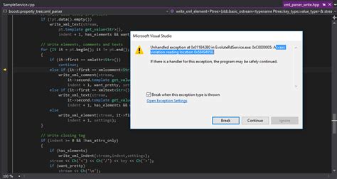 Visual C Crash In Boost Xml Parser Write Hpp Stack Overflow