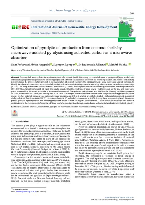Pdf Optimization Of Pyrolytic Oil Production From Coconut Shells By Microwave Assisted