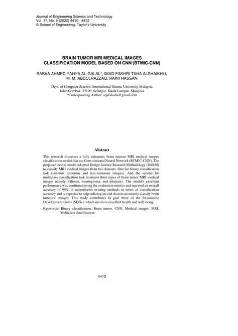 PDF BRAIN TUMOR MRI MEDICAL IMAGES CLASSIFICATION MODEL BASED ON CNN BTMIC CNN