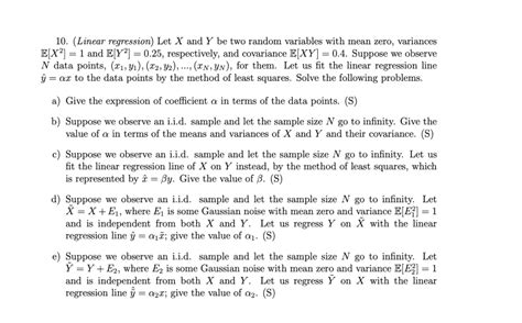 10 Linear Regression Let X And Y Be Two Random