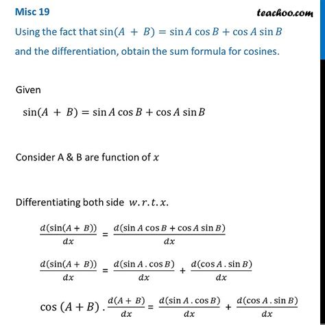 Misc Using The Fact That Sin A B Sin A Cos B Miscellaneou