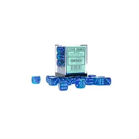 Gemini® 12mm D6 Blue Bluelight Blue Luminary™ Dice Block™ 36 Dice
