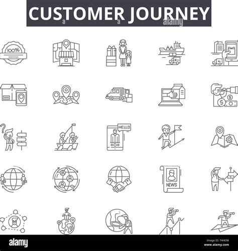 Customer Journey Line Icons Signs Set Vector Customer Journey
