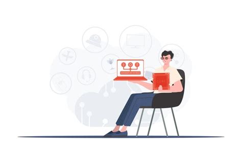 Premium Vector A Man Holds A Laptop And A Processor Chip In His Hands Internet Of Things