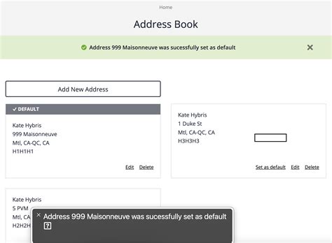 Missing Successful Global Message When User Sets Additional Address As