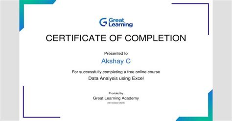 Akshay C On Linkedin Data Analysis Using Excel Course Completion Certificate For Akshay C