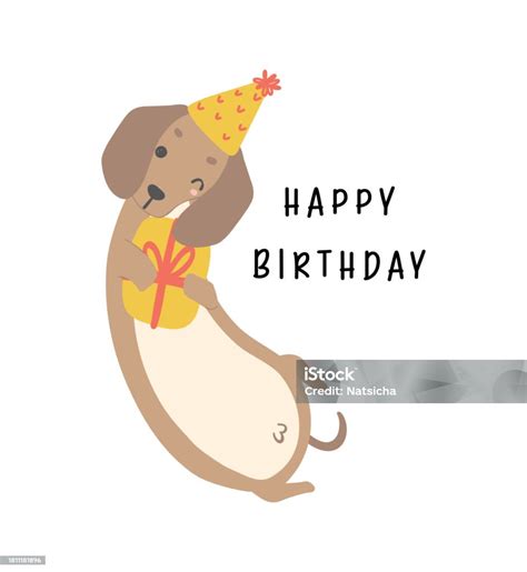 닥스 훈 트 소시지 강아지 포옹 선물 상자 축 하 파티와 귀여운 생일 카드 카와이 인사말 카드 만화 손 그리기 평면 디자인