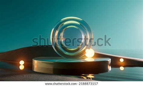 3d render round platform on water stock illustration 2188873157