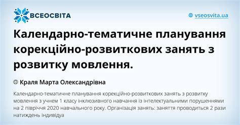 Календарно тематичне планування корекційно розвиткових занять з розвитку мовлення Конспект