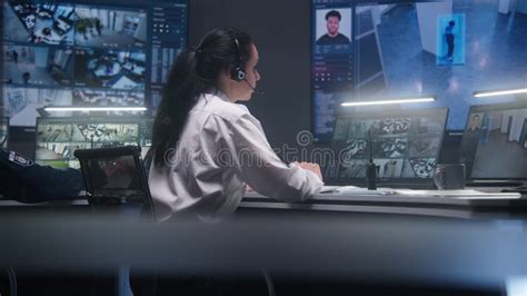 Female Officer Monitors Security Cameras Stock Video Video Of