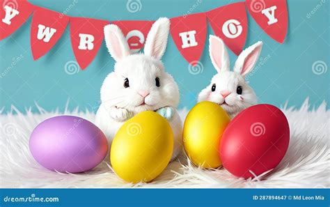 Funny Bunny Easter Eggs Holidays Banner Stock Illustration