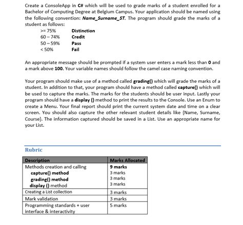 Solved Create A Consoleapp In C Which Will Be Used To Grade